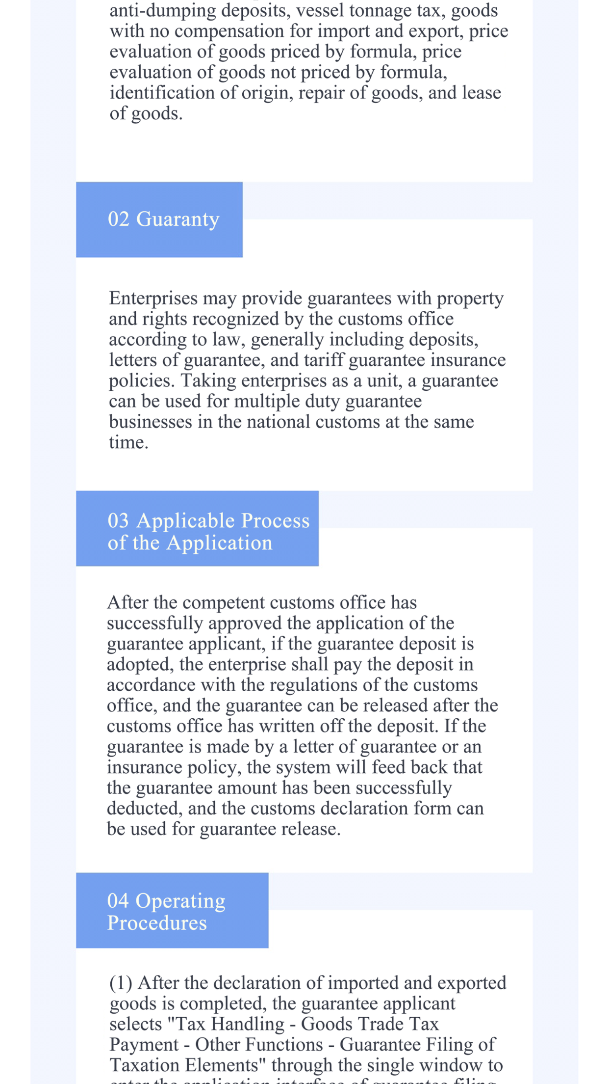 Customs clearance for taxation elements guarantee