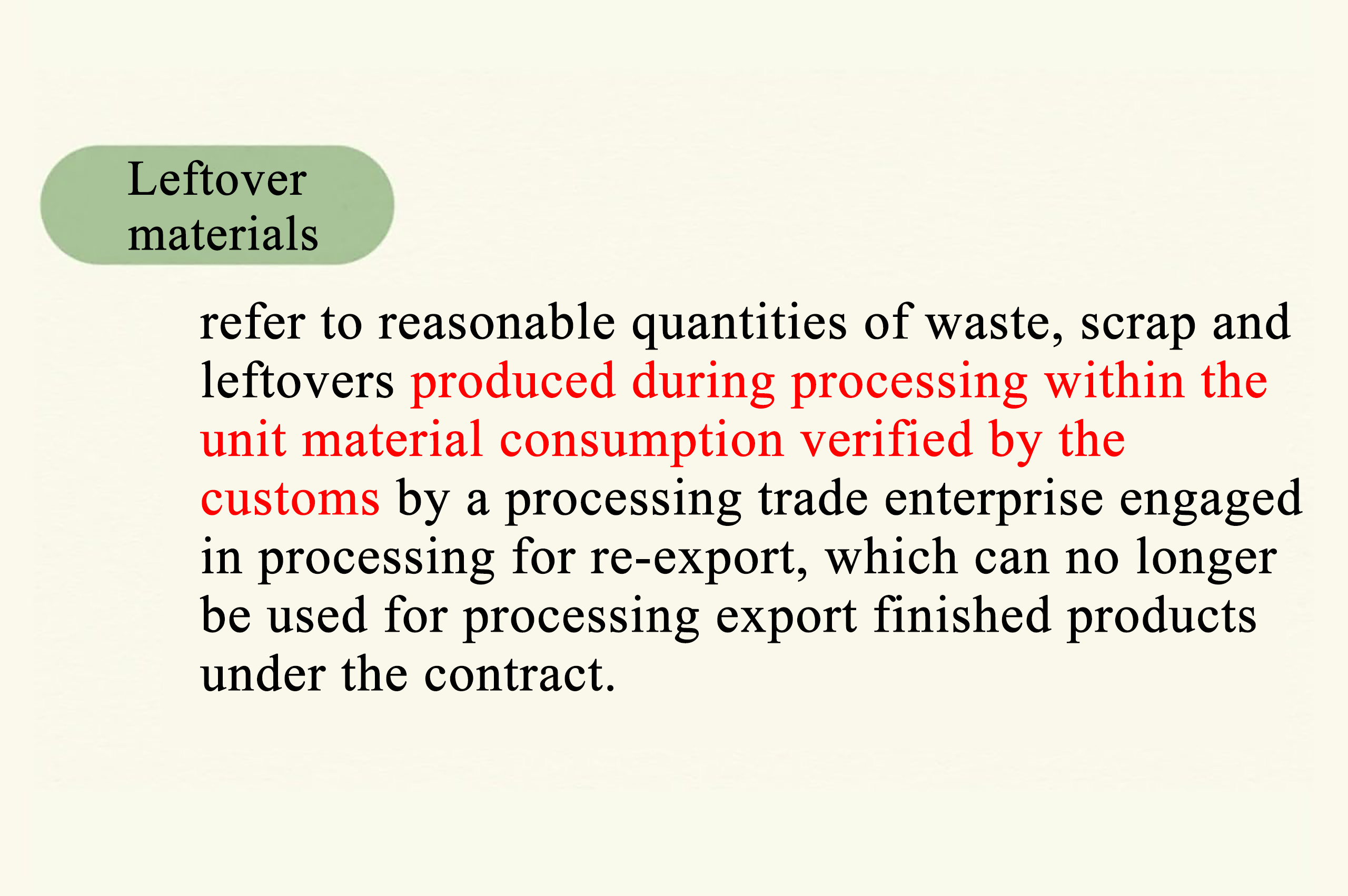 Management of Leftover Materials